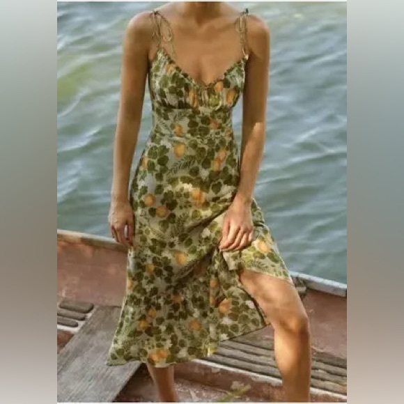 Reformation | Dresses | Reformation Embry Green Orange Tropical Print ...